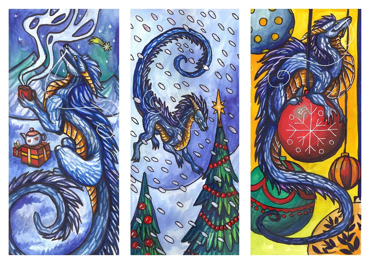 'Dragon Xmas' Poster, picture, metal print, paint by Hana Slaya | Displate