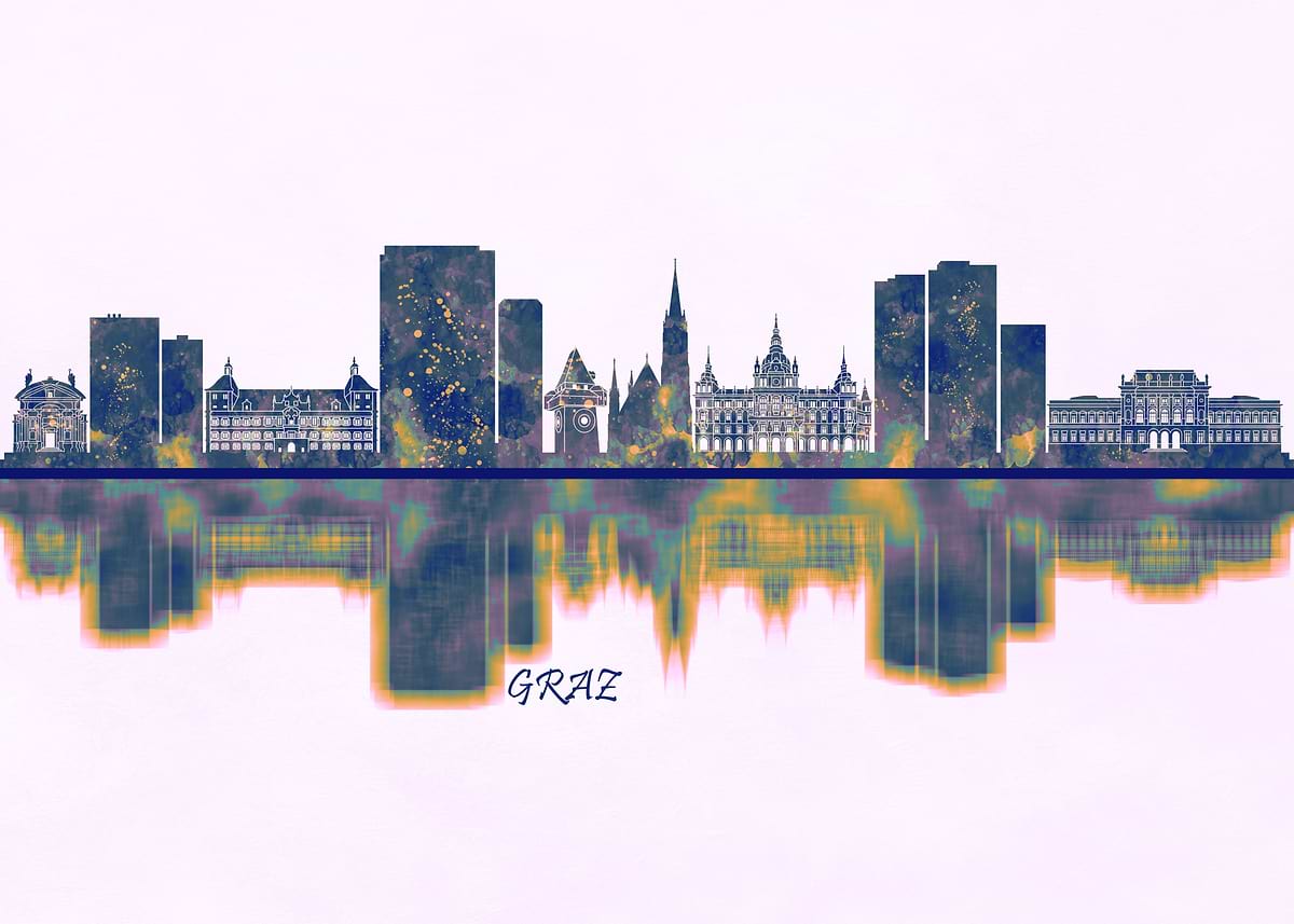 'Graz Skyline' Poster, picture, metal print, paint by Towseef Dar ...