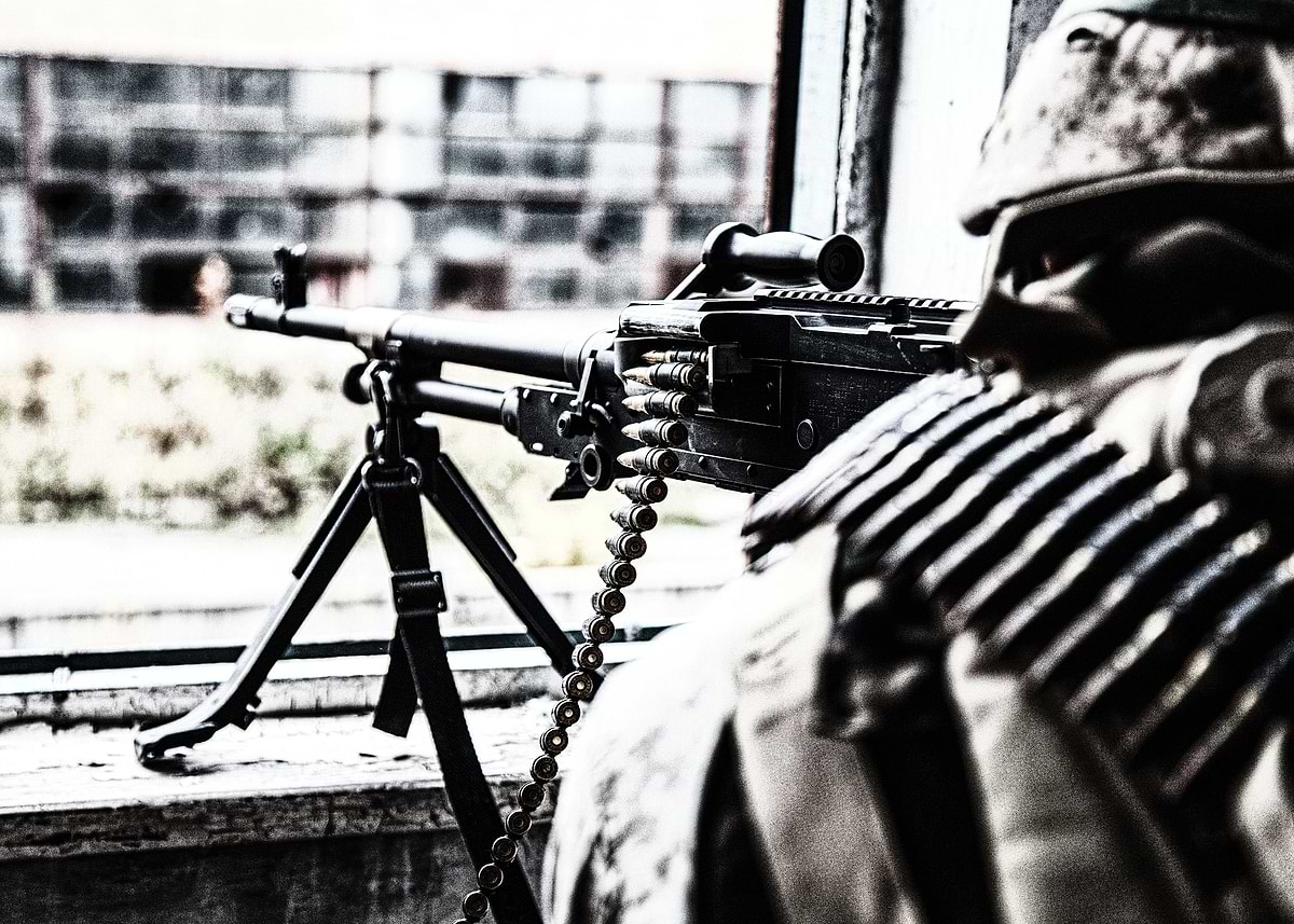'Machine gunner' Poster, picture, metal print, paint by ...