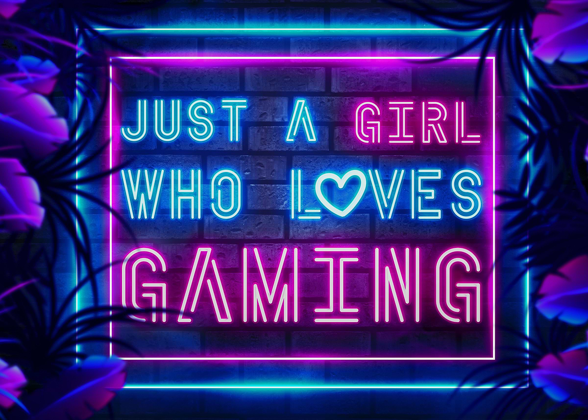 'Funny Gaming Neon Quote' Poster, picture, metal print, paint by ...