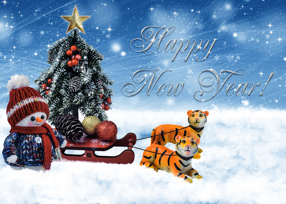 'postcard christmas tiger' Poster, picture, metal print, paint by ...