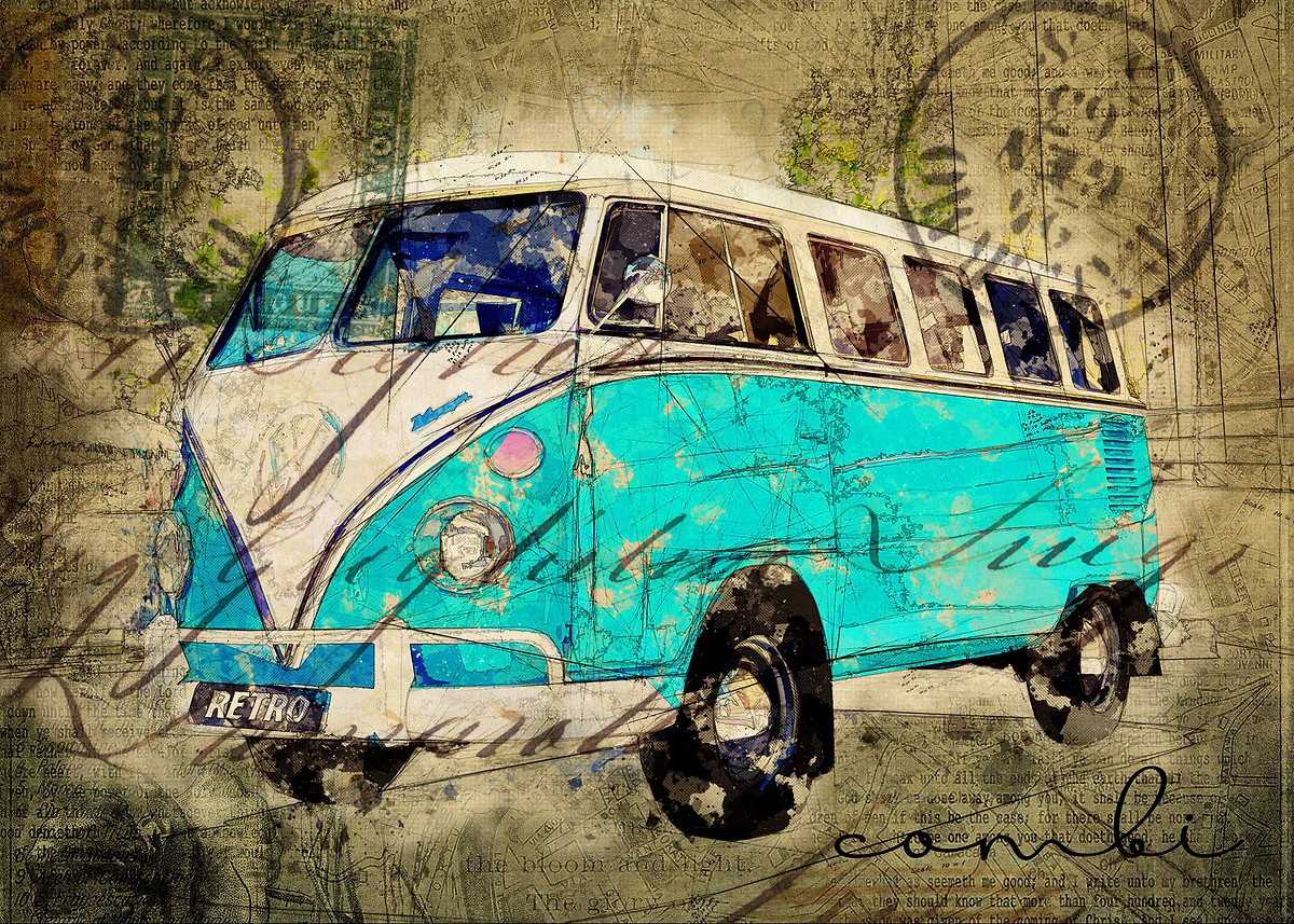 'vw combi vintage ' Poster, picture, metal print, paint by Lembayung ...