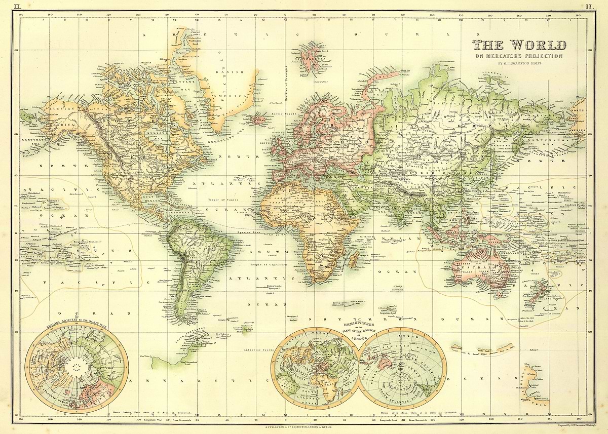 '1872 World map' Poster, picture, metal print, paint by Sam Kal | Displate