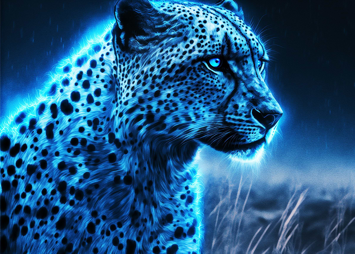 'Leopard Blue Aura' Poster, picture, metal print, paint by Coffee ...