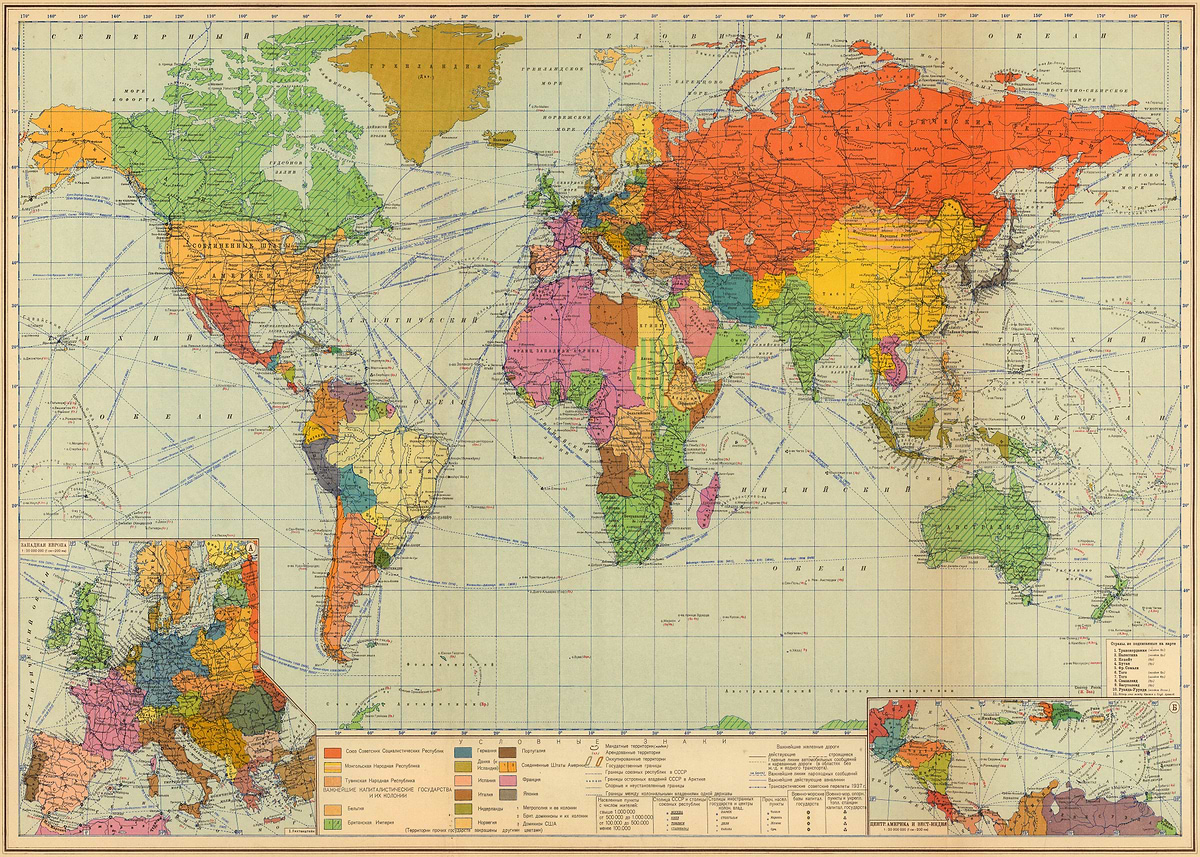 'Vintage Russian world map' Poster, picture, metal print, paint by Sam ...