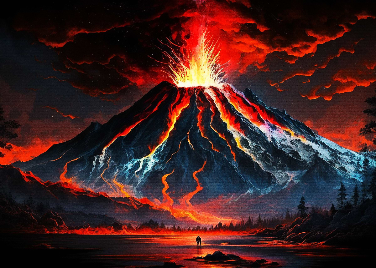 'Active volcano painting' Poster, picture, metal print, paint by Muh ...