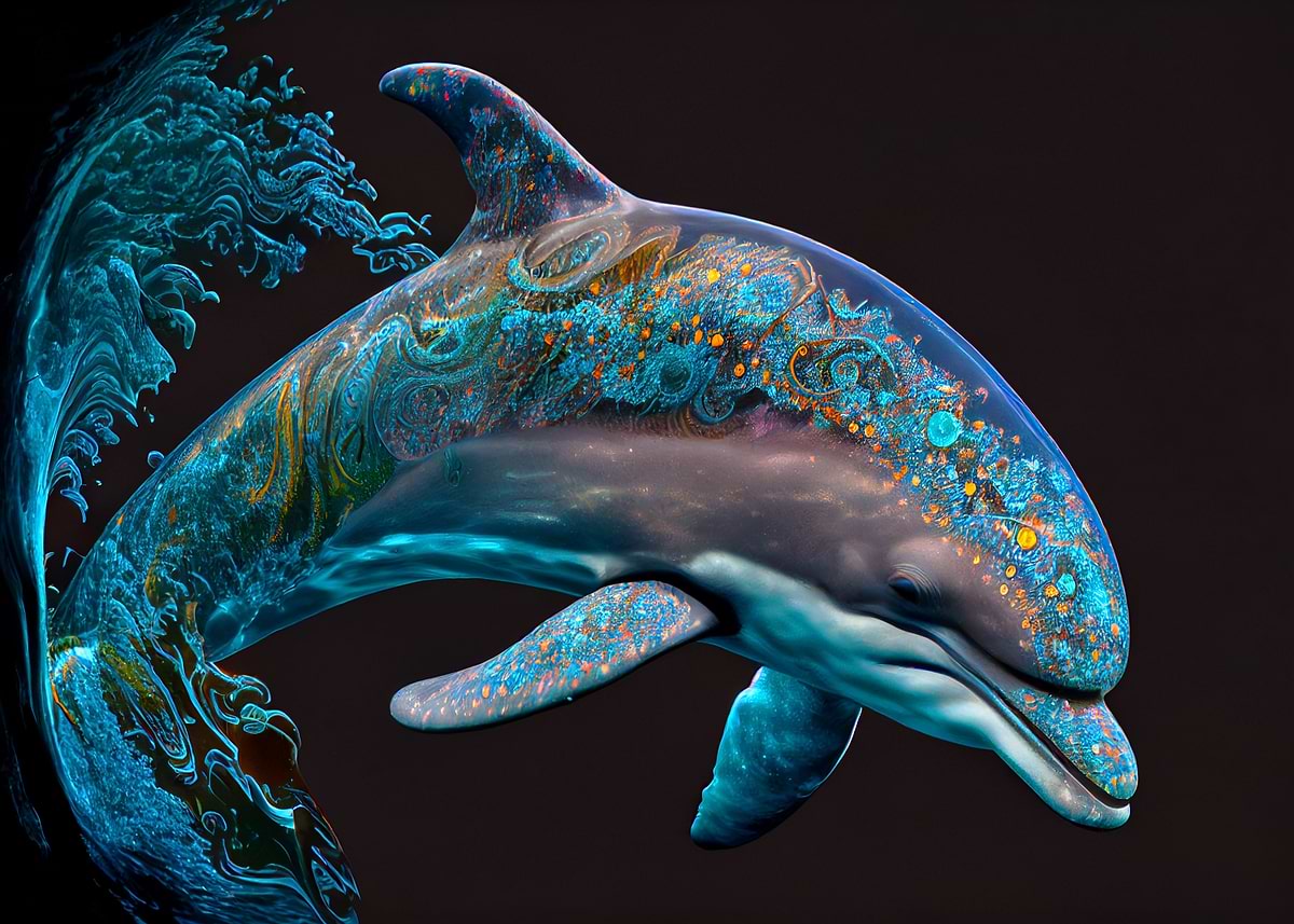 'Mystical dolphin' Poster, picture, metal print, paint by Vendzi | Displate