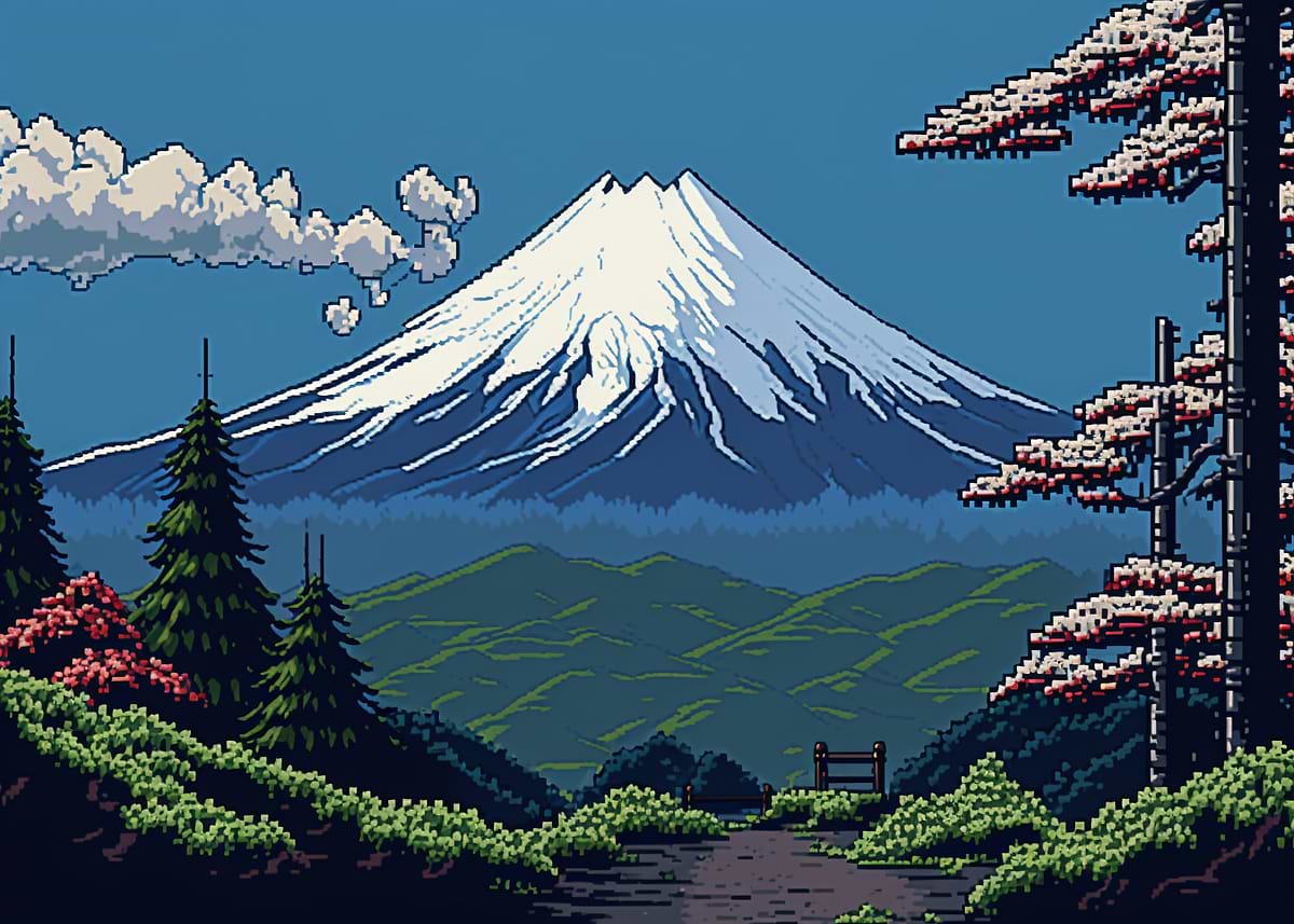 'Mount Fuji pixel art 03' Poster, picture, metal print, paint by Pyxel ...