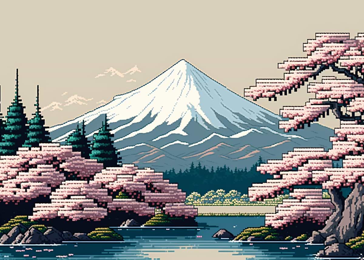 'Mount Fuji pixel art 01' Poster, picture, metal print, paint by Pyxel ...