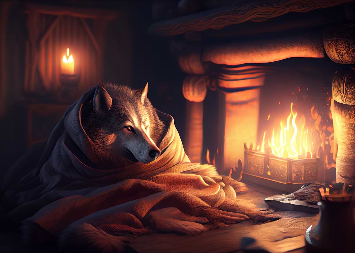 'Cozy wolf' Poster, picture, metal print, paint by Below Horizon | Displate