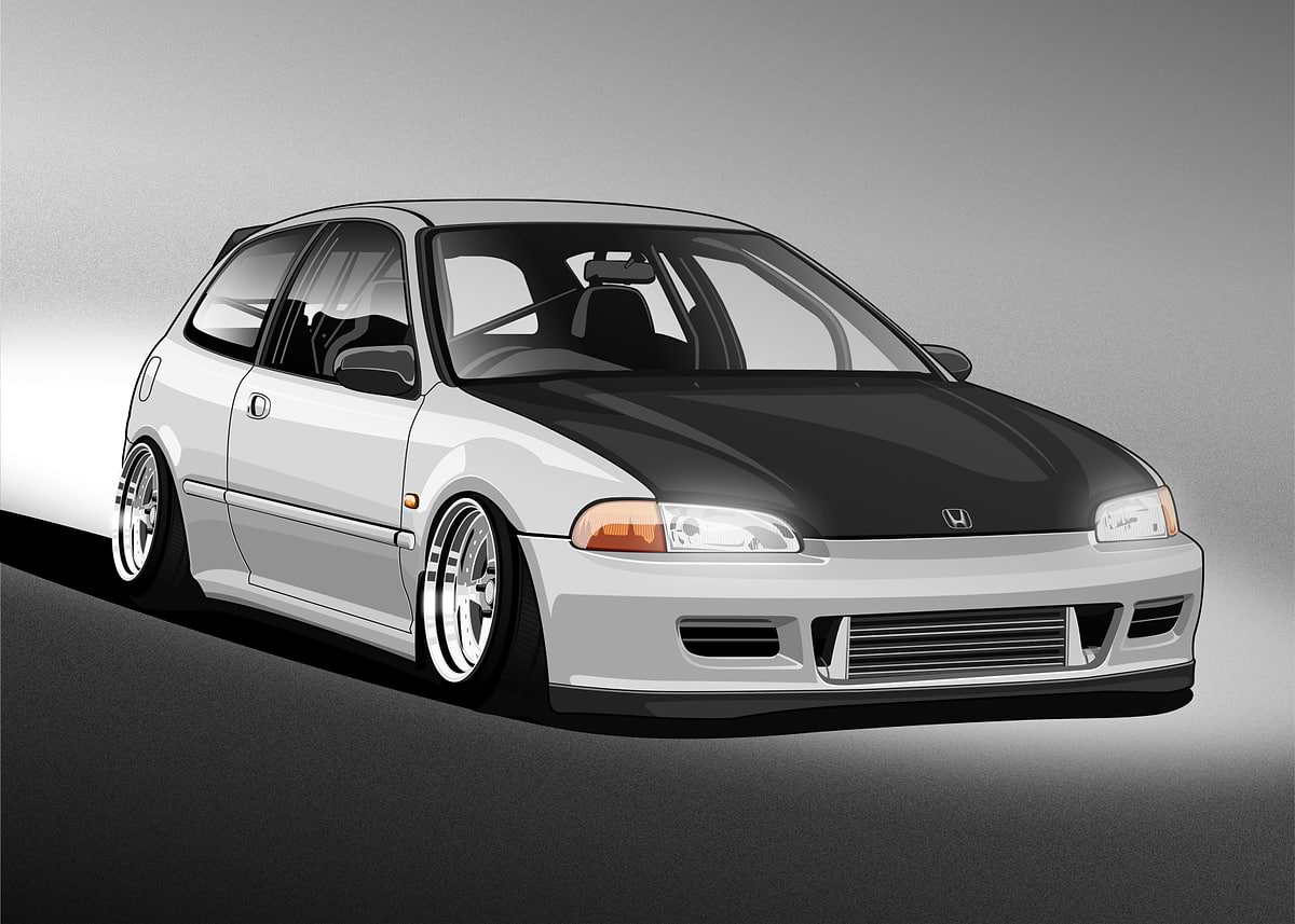 'CLEAN HONDA CIVIC EG6 JDM' Poster, picture, metal print, paint by Flux Lab | Displate