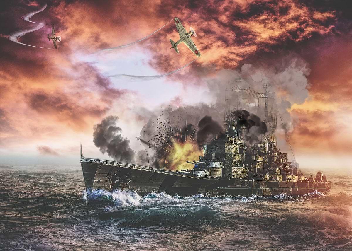'Battleship Attack' Poster, picture, metal print, paint by Arts and ...