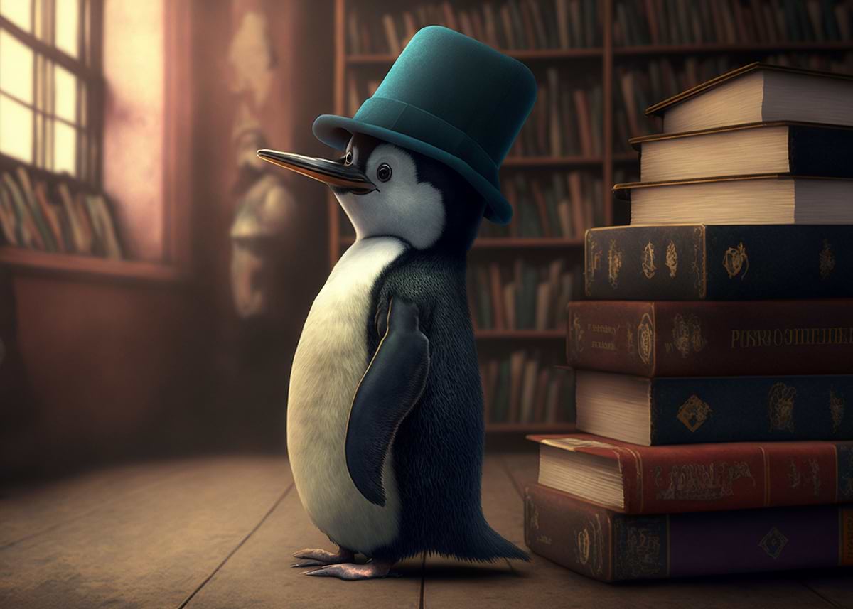 'library penguin' Poster, picture, metal print, paint by Travel Travel ...