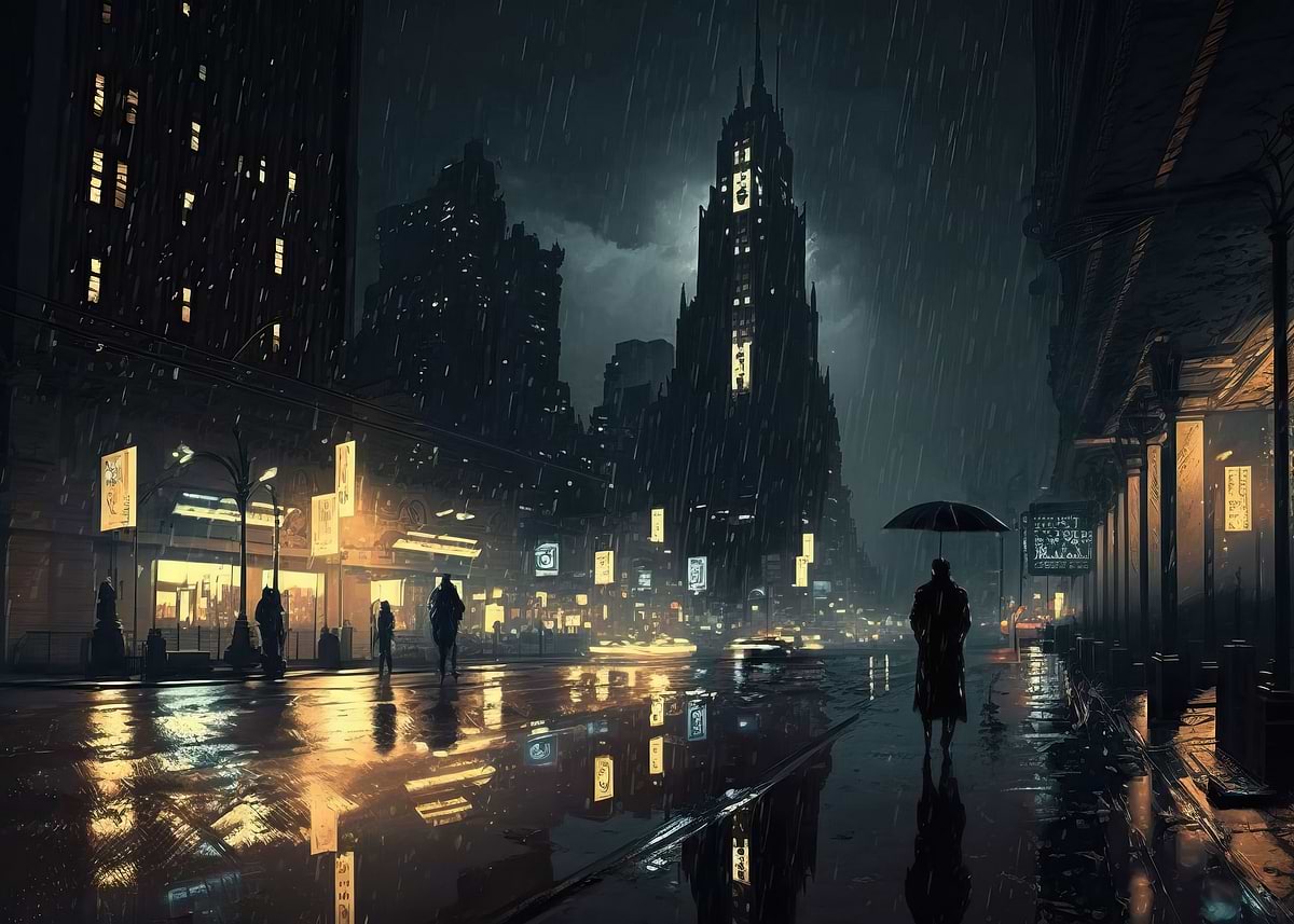 'noir cityscape' Poster, picture, metal print, paint by Tomasz Podlak ...