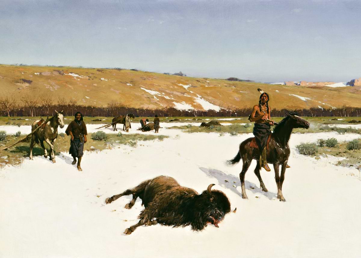 'Indians Hunting Bison' Poster, picture, metal print, paint by Makanaki ...
