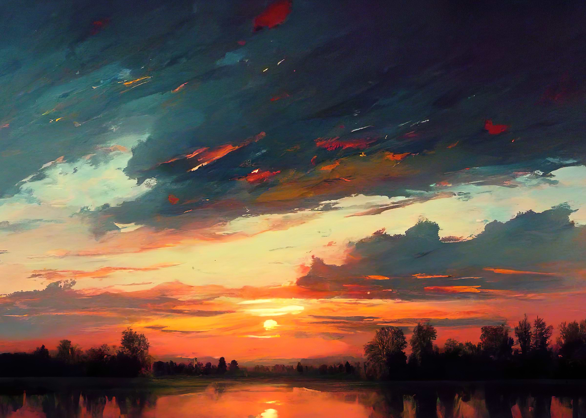 'Orange Sunset' Poster, picture, metal print, paint by Quasarai | Displate