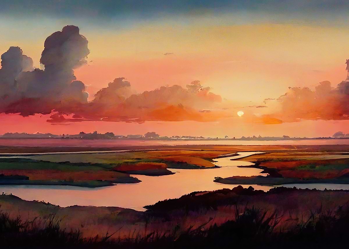 'Panoramic Orange Sunset' Poster, picture, metal print, paint by ...