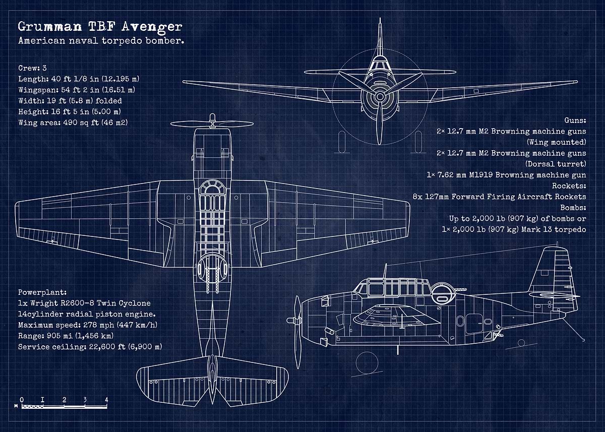 'TBF Avenger Blueprint' Poster, picture, metal print, paint by AirCraft ...