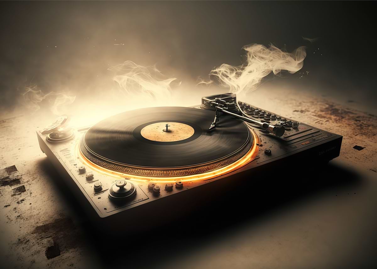 'Vinyl record playing music' Poster, picture, metal print, paint by ...
