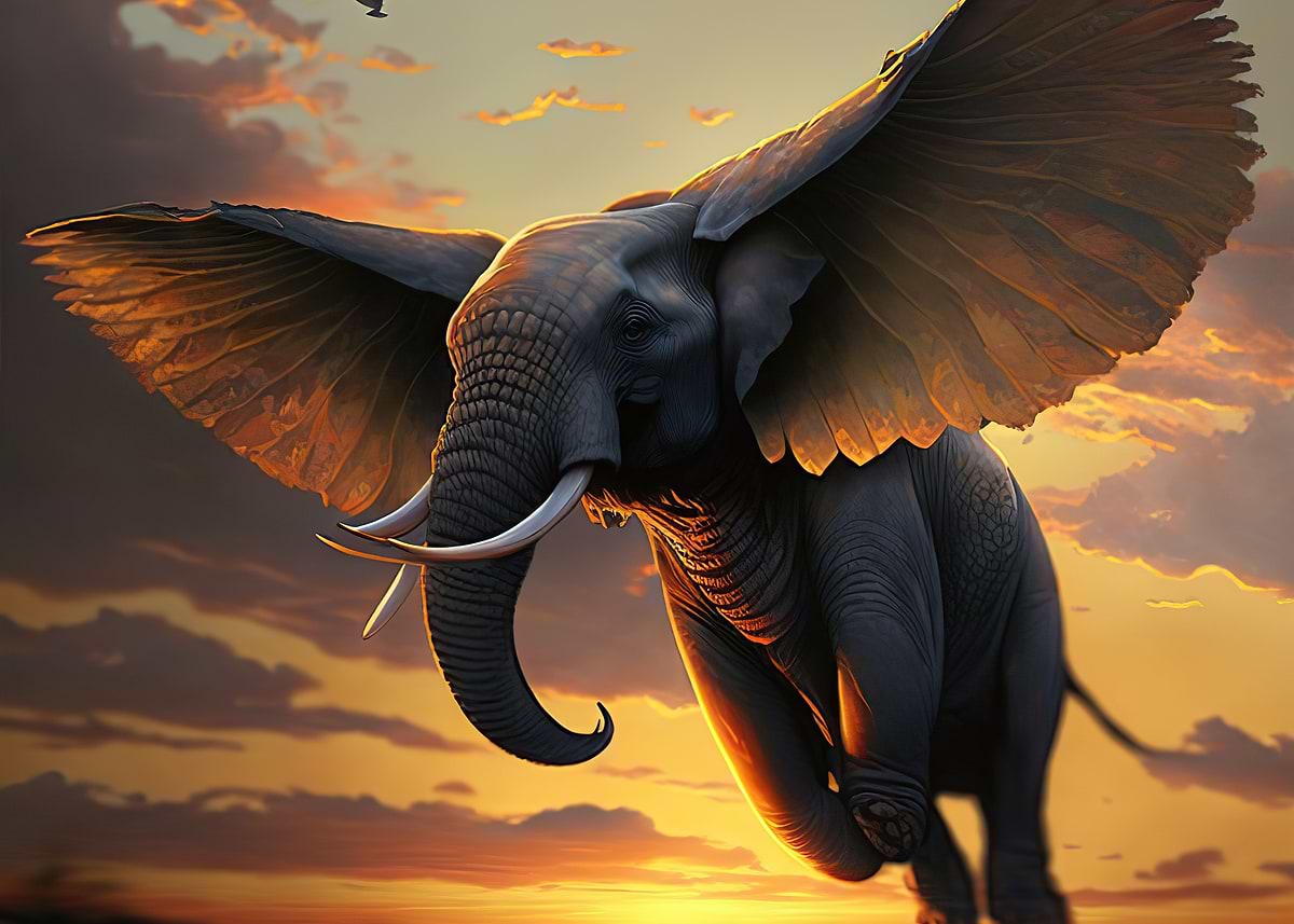 'Elephant flying' Poster, picture, metal print, paint by Rida Santos ...