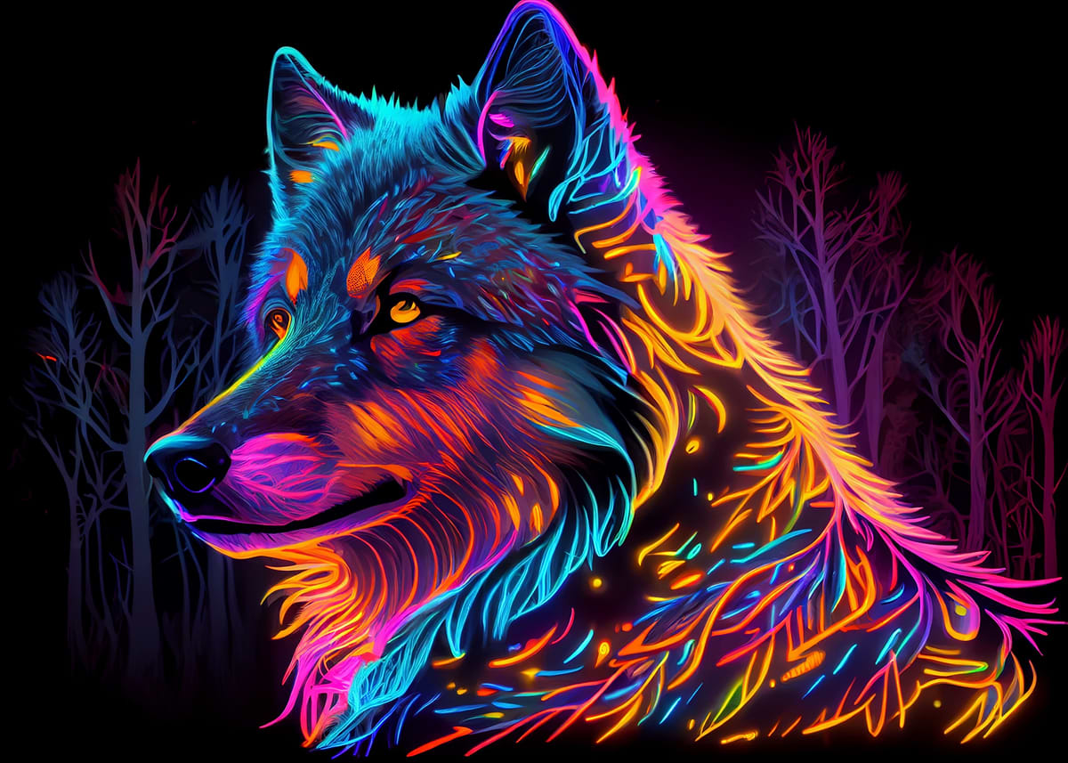 'Colorful wolf' Poster, picture, metal print, paint by Below Horizon ...