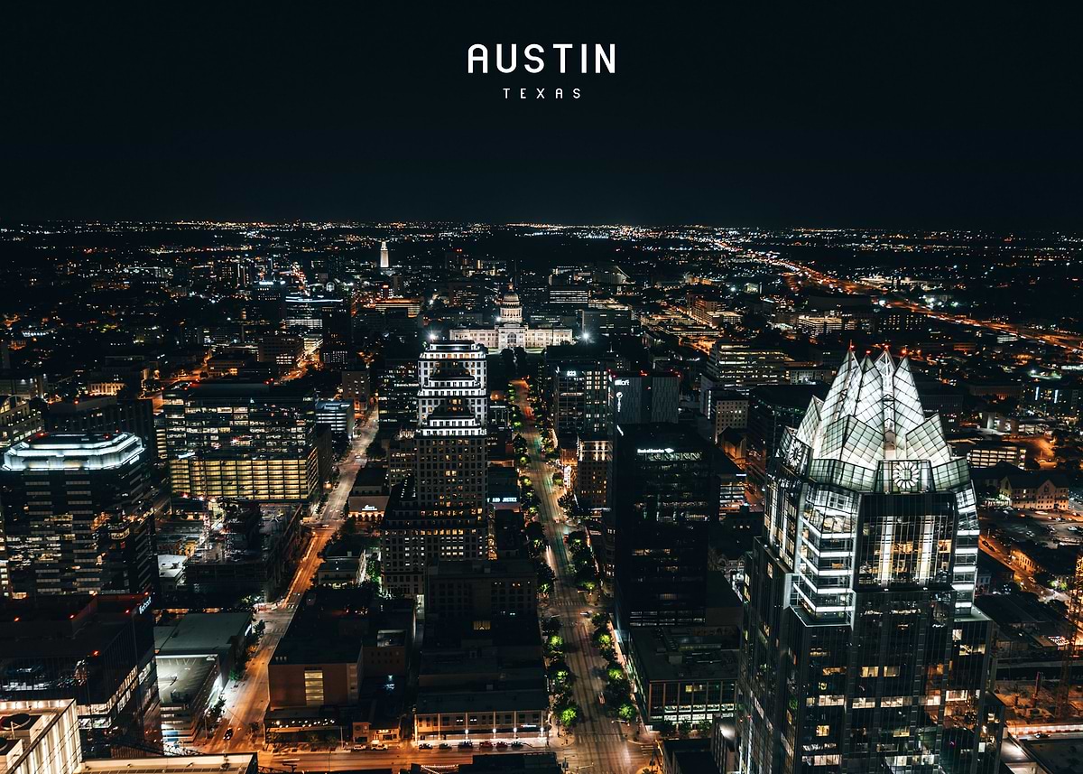 'Austin ' Poster, picture, metal print, paint by Travel Addict | Displate