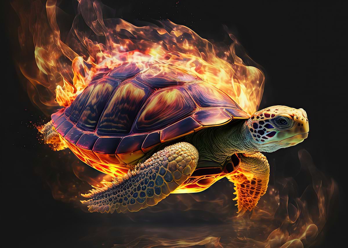 'Turtle fire' Poster, picture, metal print, paint by lauren akaety ...
