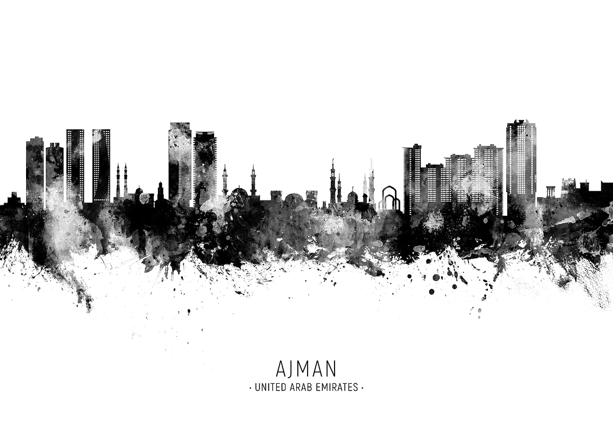 'Ajman Skyline' Poster, picture, metal print, paint by Michael Tompsett ...