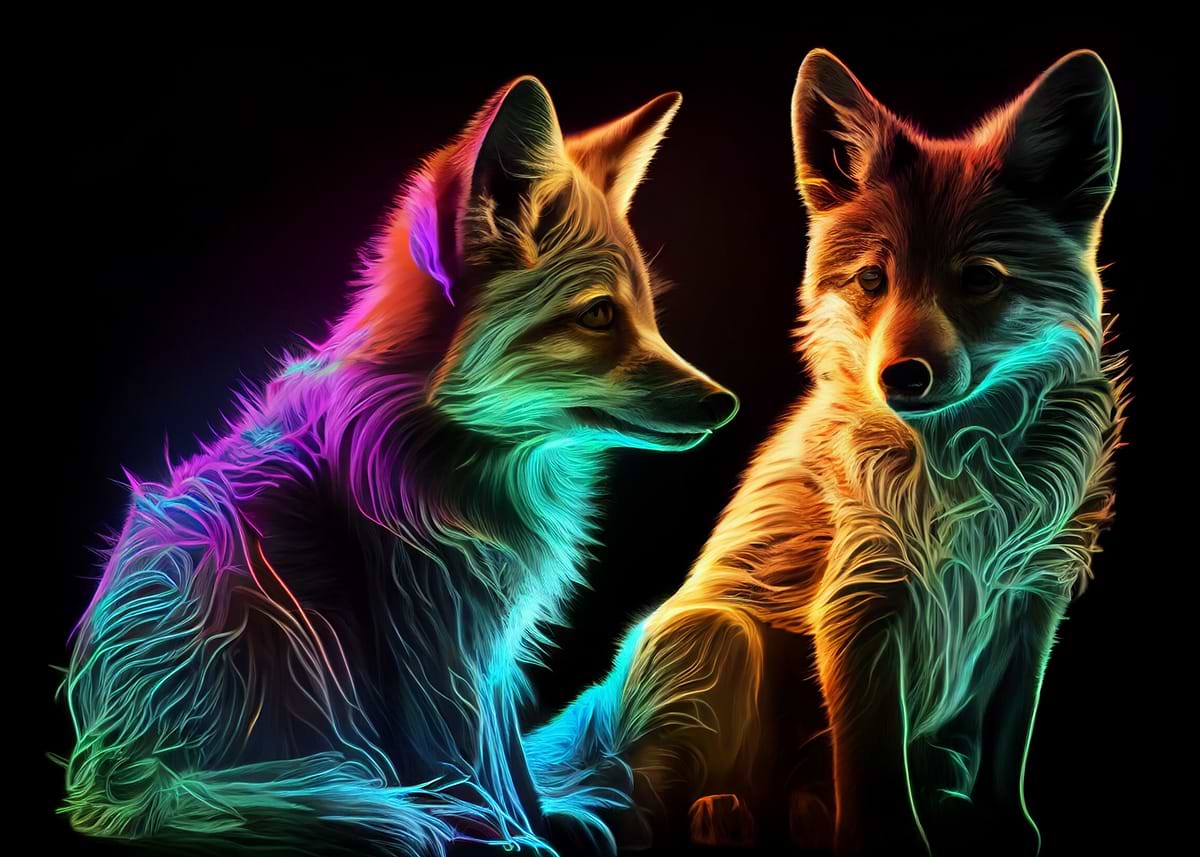 'Colorful wolf cubs' Poster, picture, metal print, paint by Below ...
