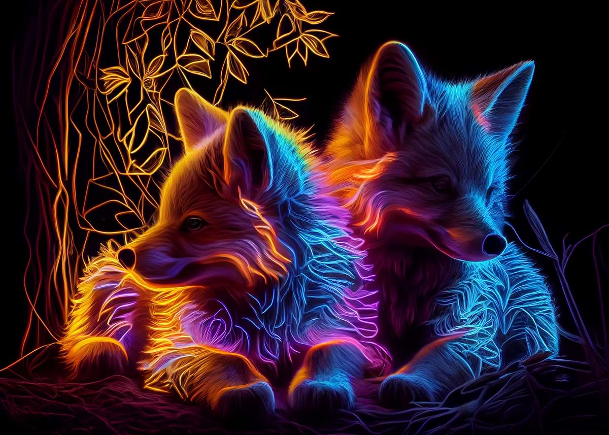 'Colorful wolf cubs' Poster, picture, metal print, paint by Below ...