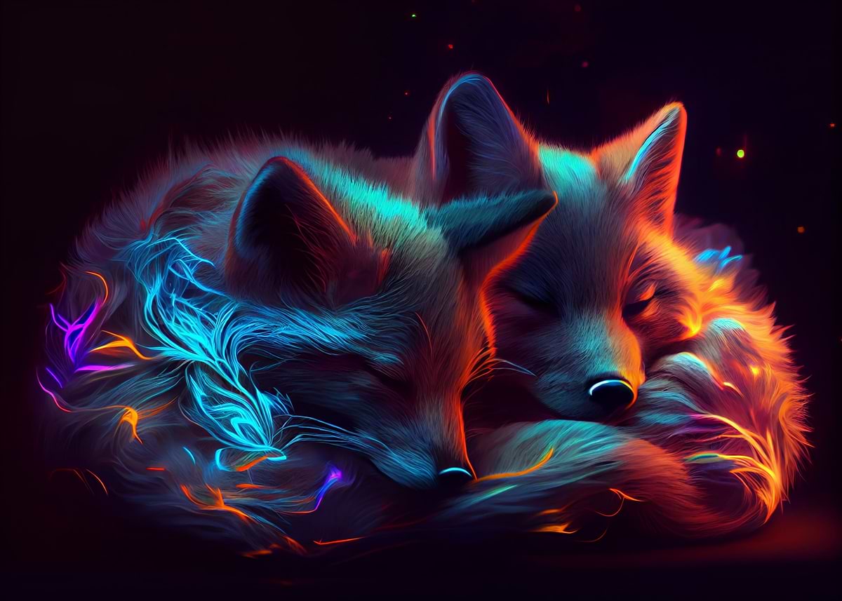 'Colorful wolf cubs' Poster, picture, metal print, paint by Below ...
