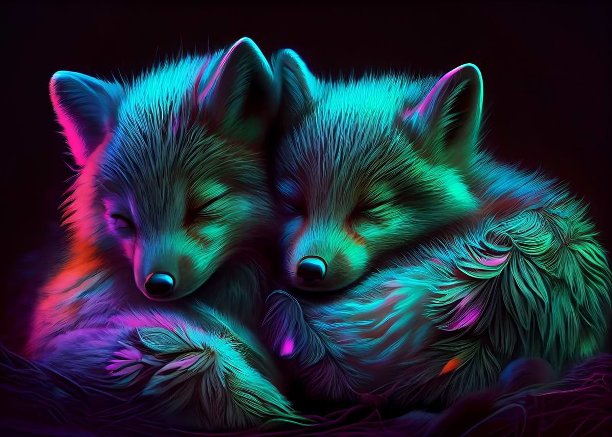 'Colorful wolf cubs' Poster, picture, metal print, paint by Below ...