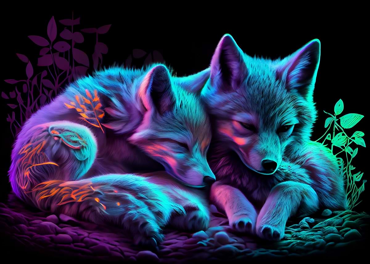 'Colorful wolf cubs' Poster, picture, metal print, paint by Below ...