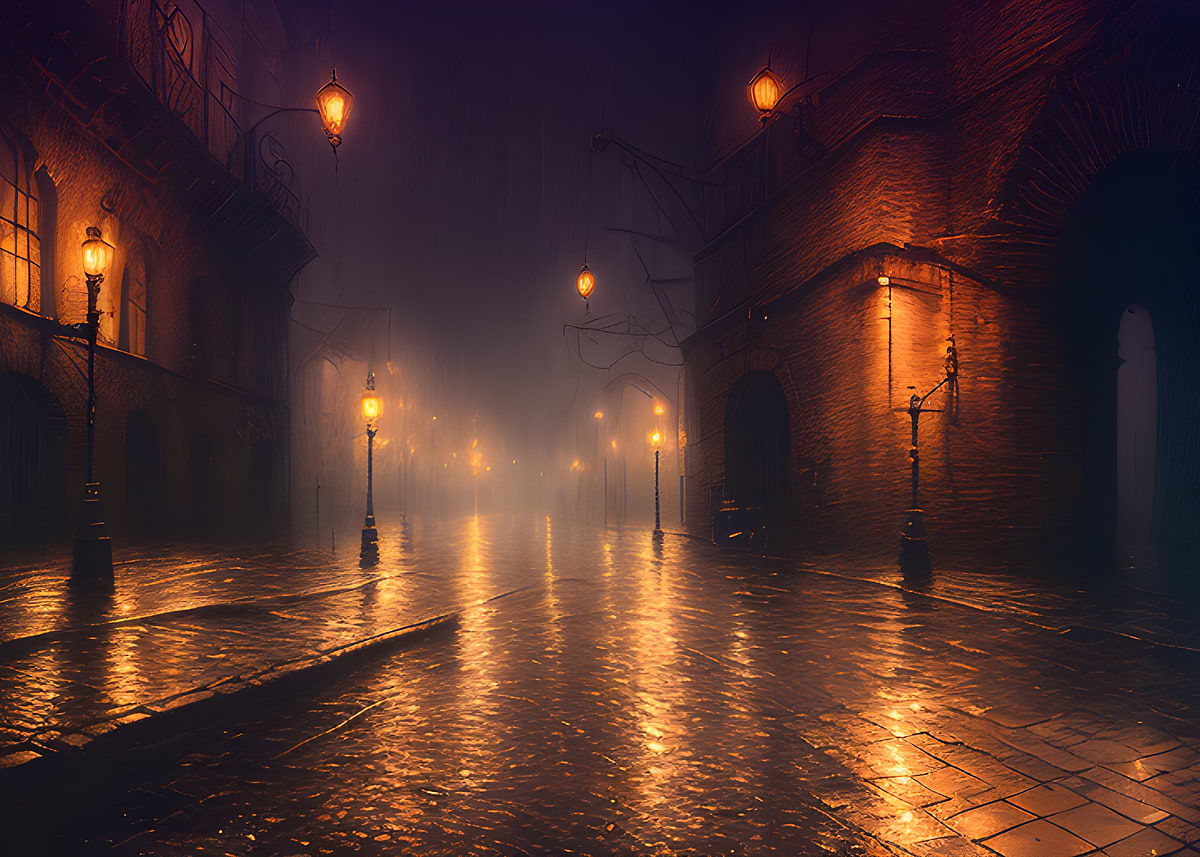 'Dark street in the city ' Poster, picture, metal print, paint by ...