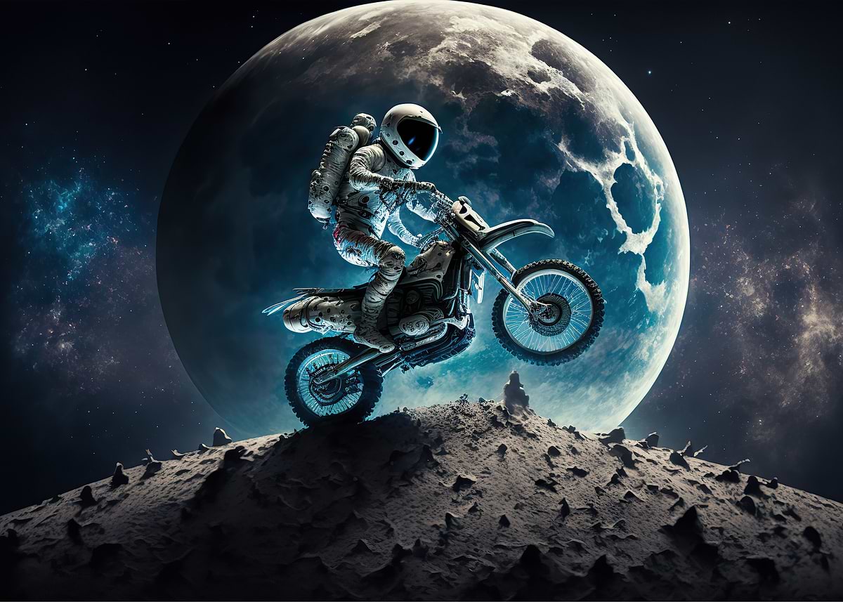 'Astronaut riding motorbike' Poster, picture, metal print, paint by ...
