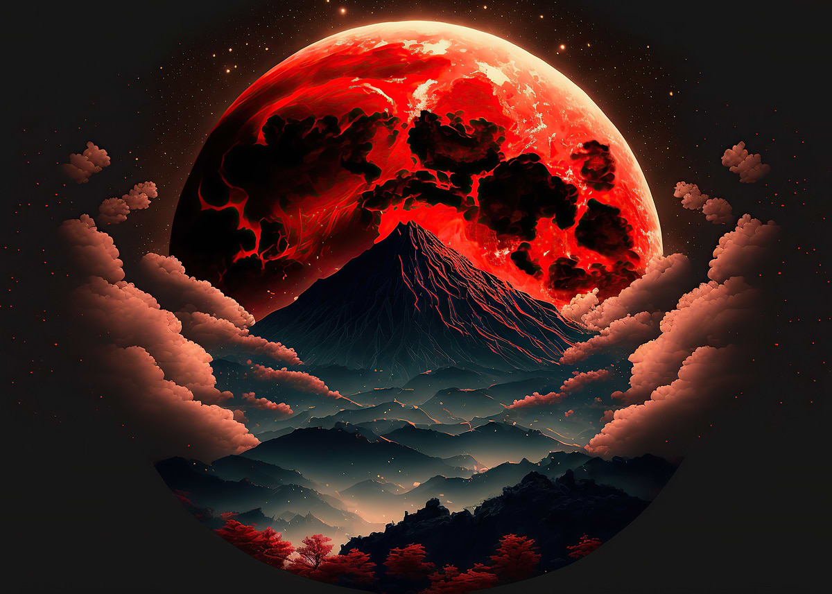 'Red Moon Japan' Poster, picture, metal print, paint by Coral Blackwell ...