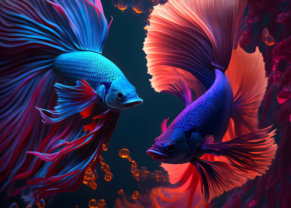 'Red and Blue Betta Fish' Poster, picture, metal print, paint by ...
