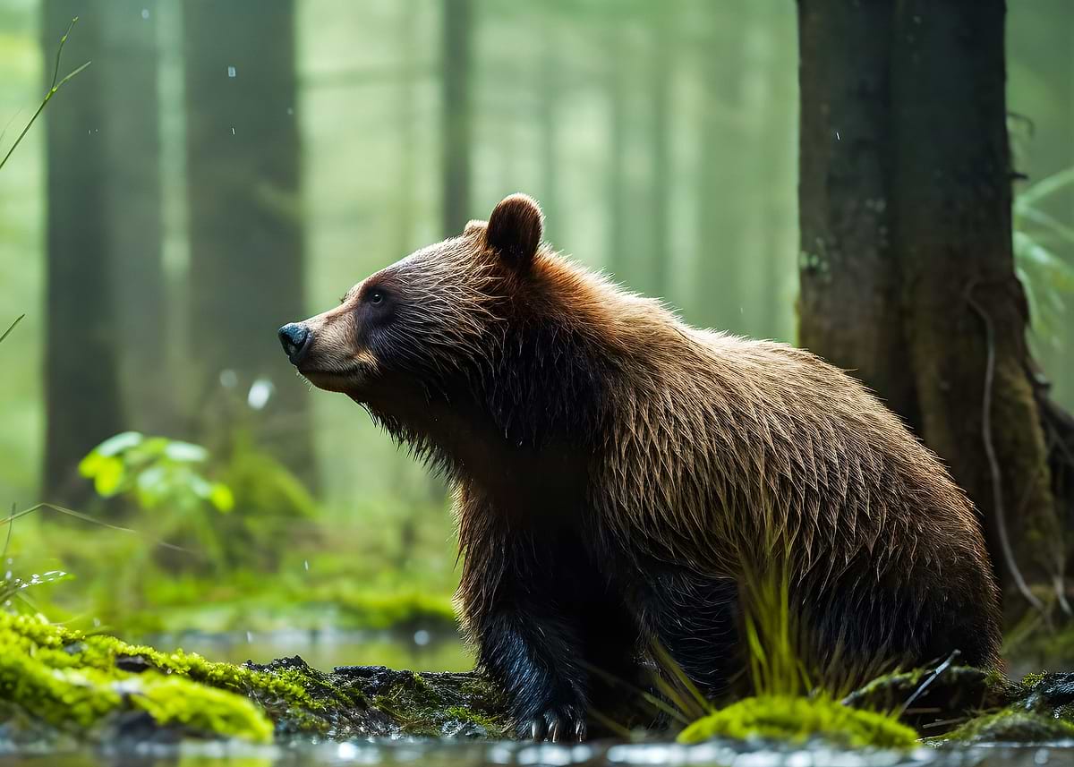 'Grizzly bear in the forest' Poster, picture, metal print, paint by ...