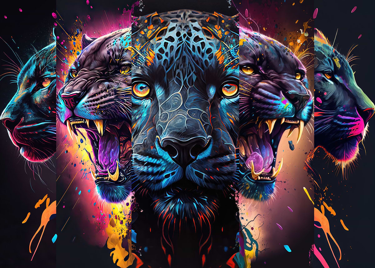 'Colorful Panther Collage 2' Poster, picture, metal print, paint by ...