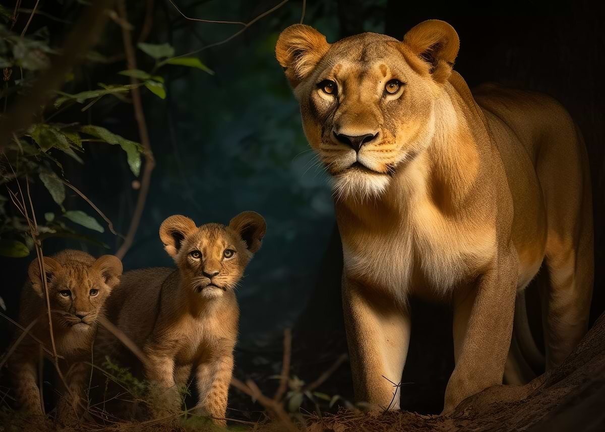 'Lioness With Cubs' Poster, picture, metal print, paint by Five Senses ...