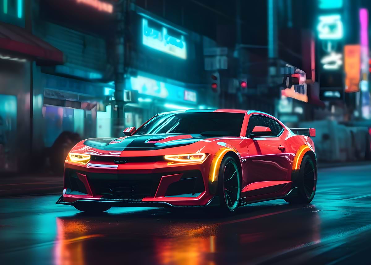 'Chevrolet Camaro Neon' Poster, picture, metal print, paint by ...