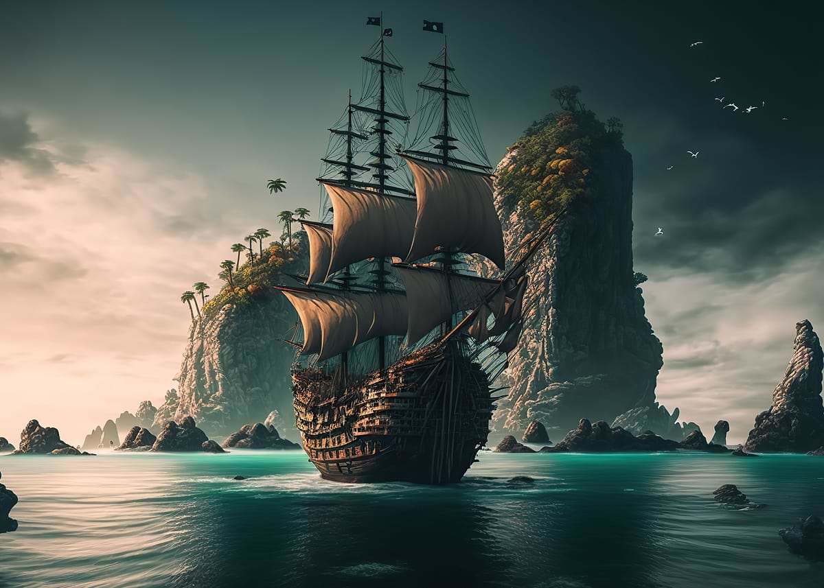 'pirate ship landscape' Poster, picture, metal print, paint by Atlas ...