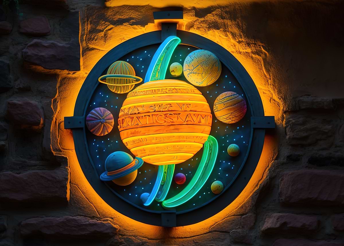 'Solar system neon ' Poster, picture, metal print, paint by Philippa ...