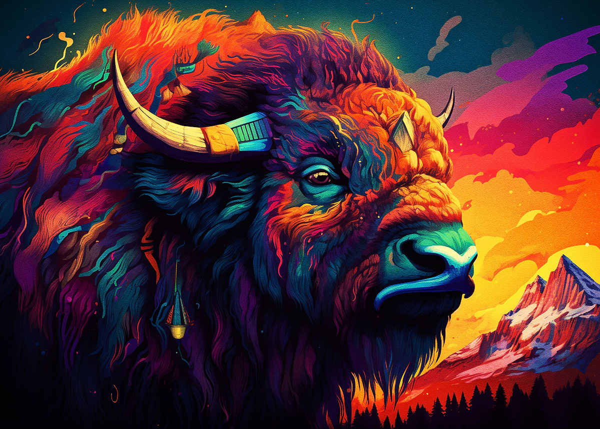 'Abstract Animals Bison' Poster, picture, metal print, paint by Fachrul ...