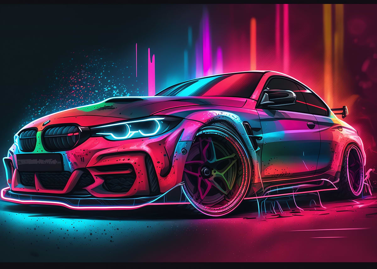 'Neon Painted BMW M4 ' Poster, picture, metal print, paint by Zukato ...