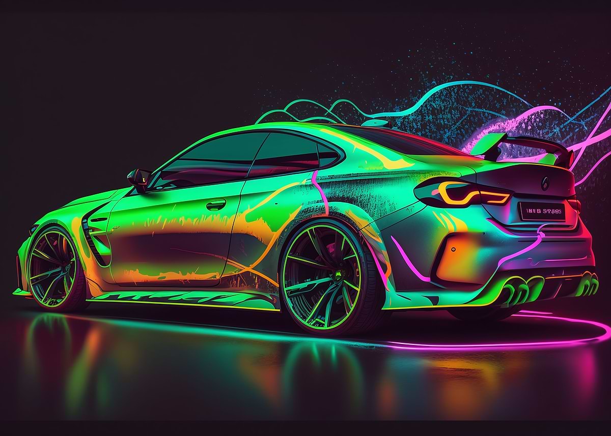 'Neon Painted BMW M4 ' Poster, picture, metal print, paint by Zukato ...