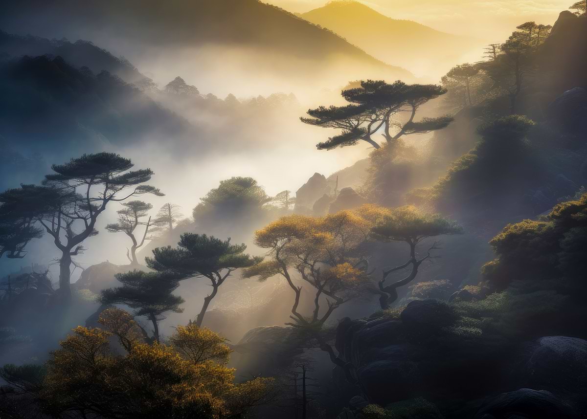 'Landscape trees with light' Poster, picture, metal print, paint by ...