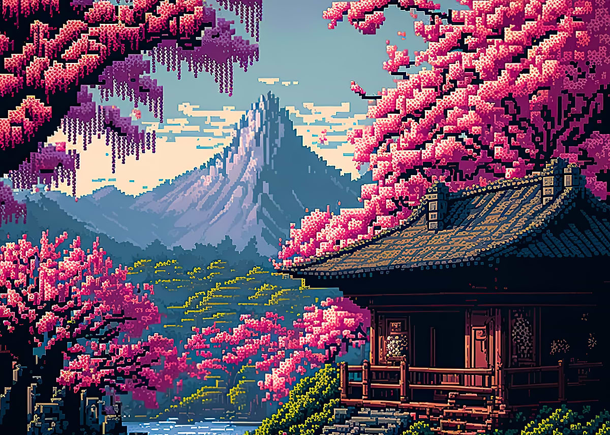 'japan cityscape pixel' Poster, picture, metal print, paint by ...