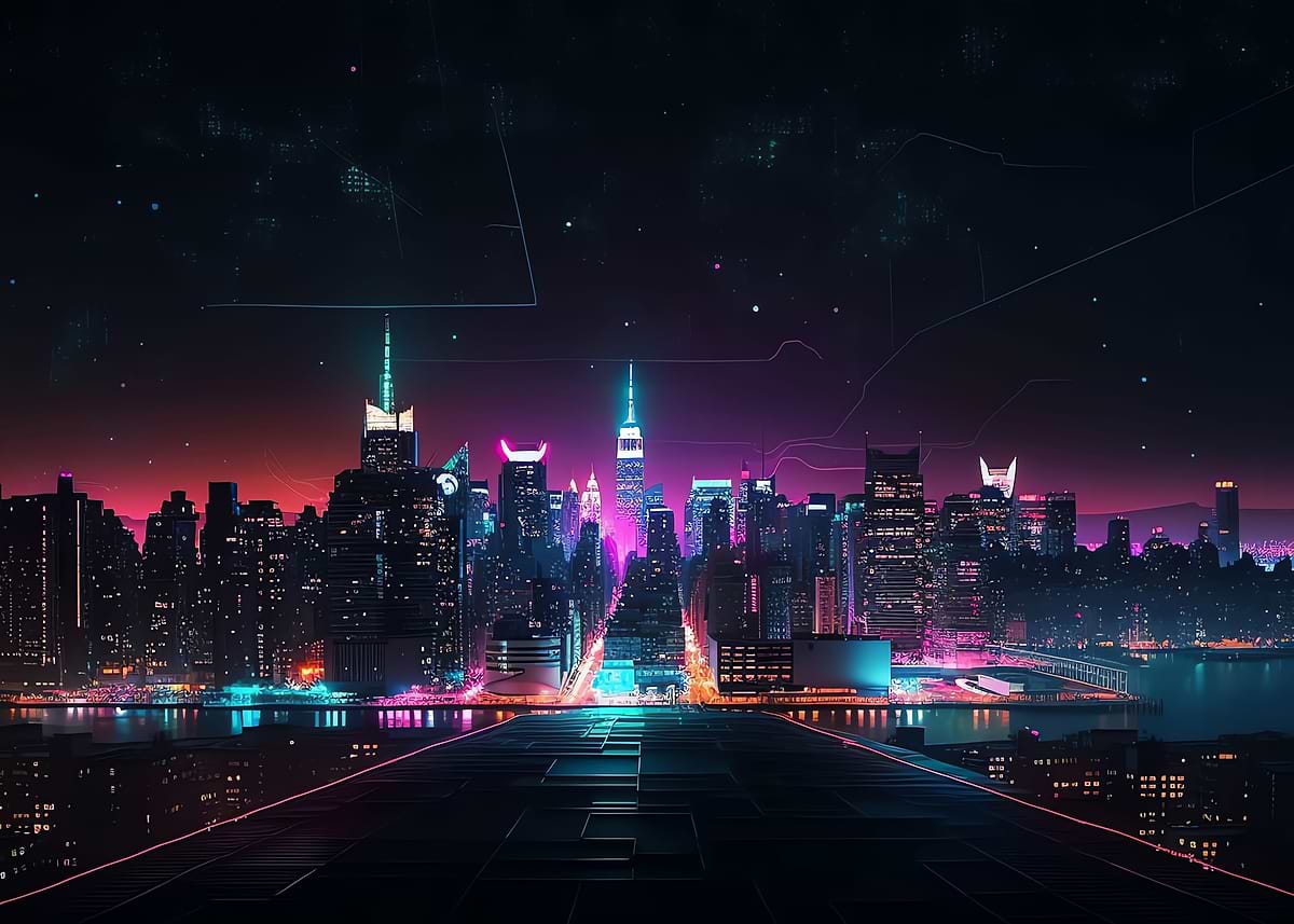 'Landscape Neon Light City' Poster, picture, metal print, paint by Luna ...
