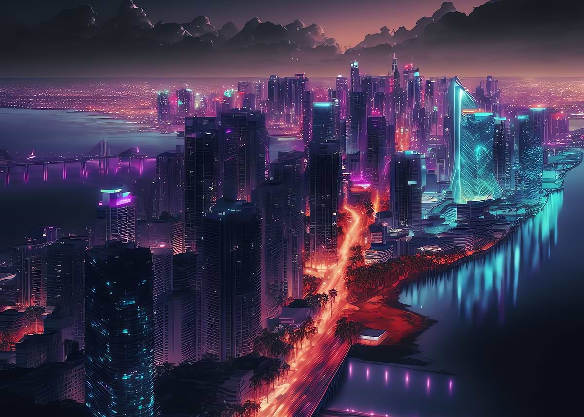 'Landscape Neon Light City' Poster, picture, metal print, paint by Luna ...